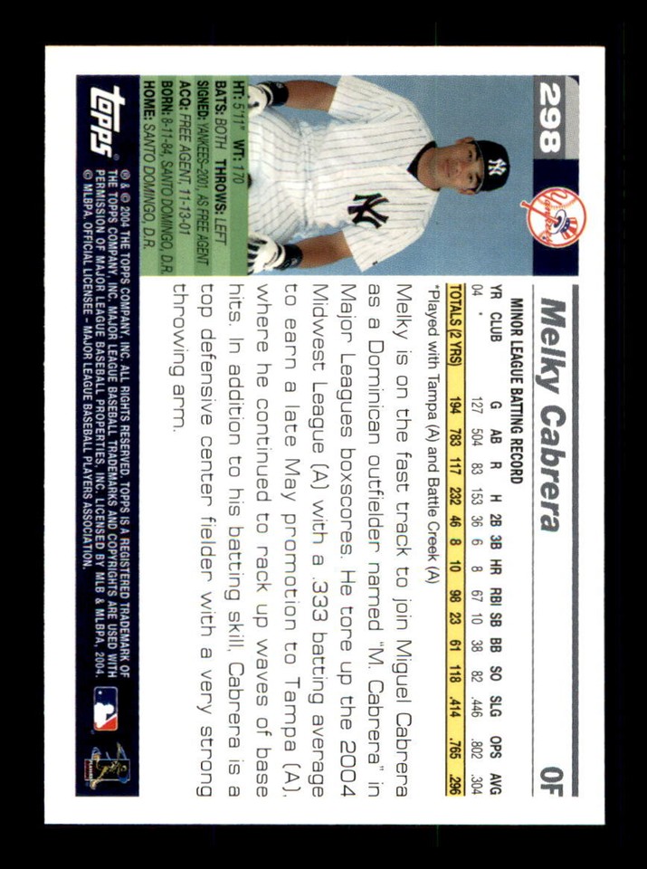 2005 Baseball Topps Melky Cabrera New York Yankees #298 FY RC | eBay