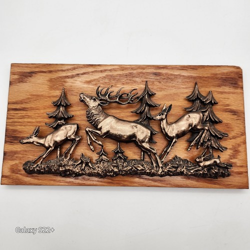 Copper Elk Stag Doe Plaque Wall Art 3D On Wood 13.5”x 7” Vintage ...
