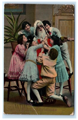 Merry Christmas Theochrom Postcard Santa Claus Mobbed by Kids Women F12 ...