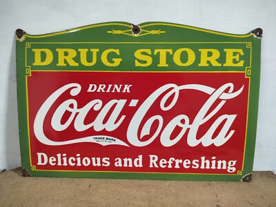Drink Coca Cola Drug Store Porcelain Enamel Sign 27 x 18 Inches | eBay