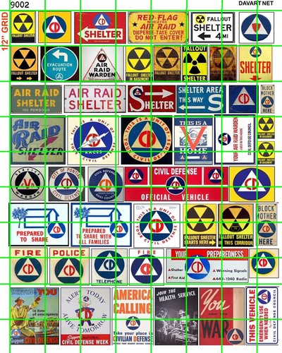 9002 DAVE'S DECALS MISC SETS HO O DECALS FALLOUT BOMB SHELTER CD COLD ...