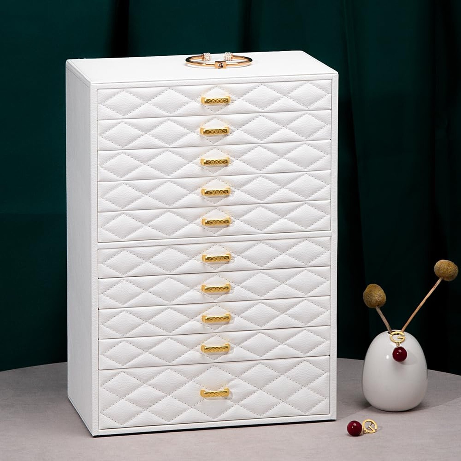 Extra Large Jewelery Box, 10-Layer Storage Case, Faux Leather Organizer ...