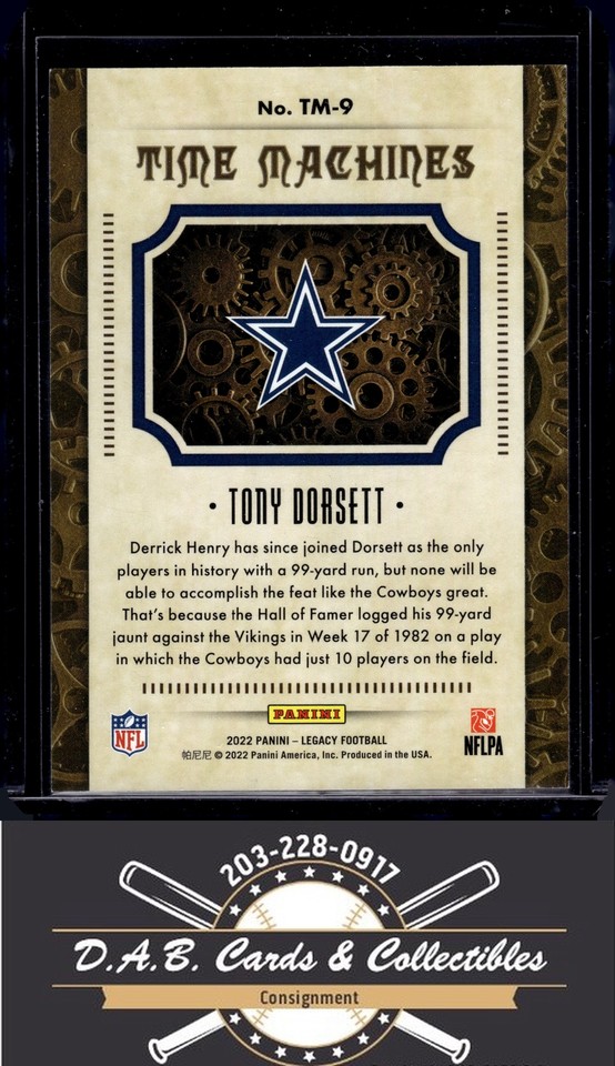 2022 Panini Legacy #IM-9 Tony Dorsett Time Machines Orange #/125 Dallas ...