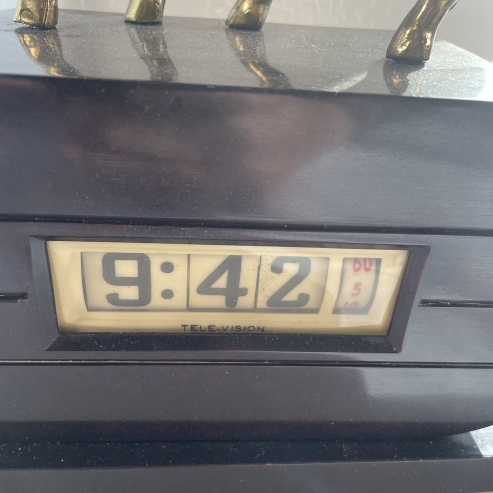 Vtg Tele-Vision Early Flip Roll Number Clock With Brass Horse On Top ...