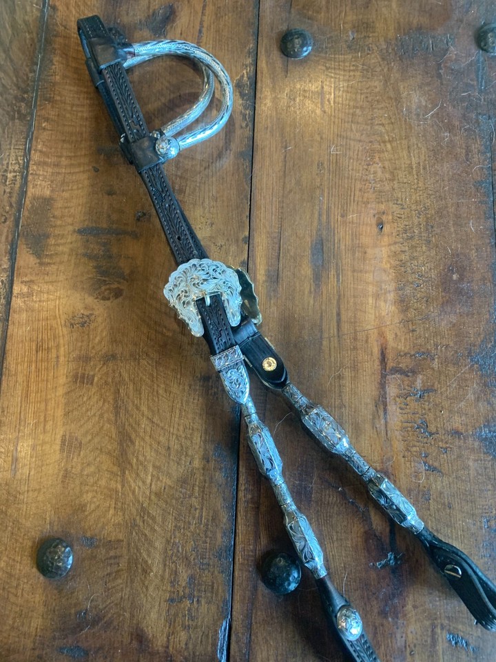 BLUE RIBBON Sterling Silver Headstall / Bridle - Silver Hex Ferrules ...