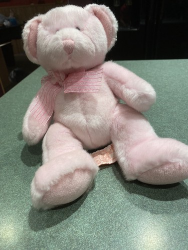 Pink Teddy Bear Rattle Soft Sewn Eyes Bow Baby Belle Girl Plush 9” Toy ...