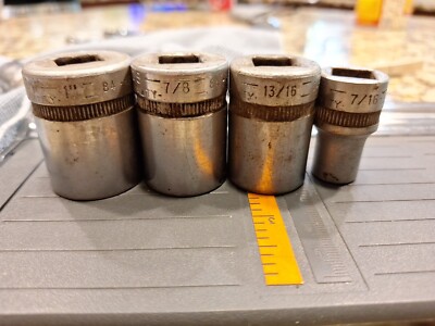 4 Vintage WARDS 1/2" Drive Socket Set 1" 7/8" 13/16" 7/16" 12 Point 84 ...