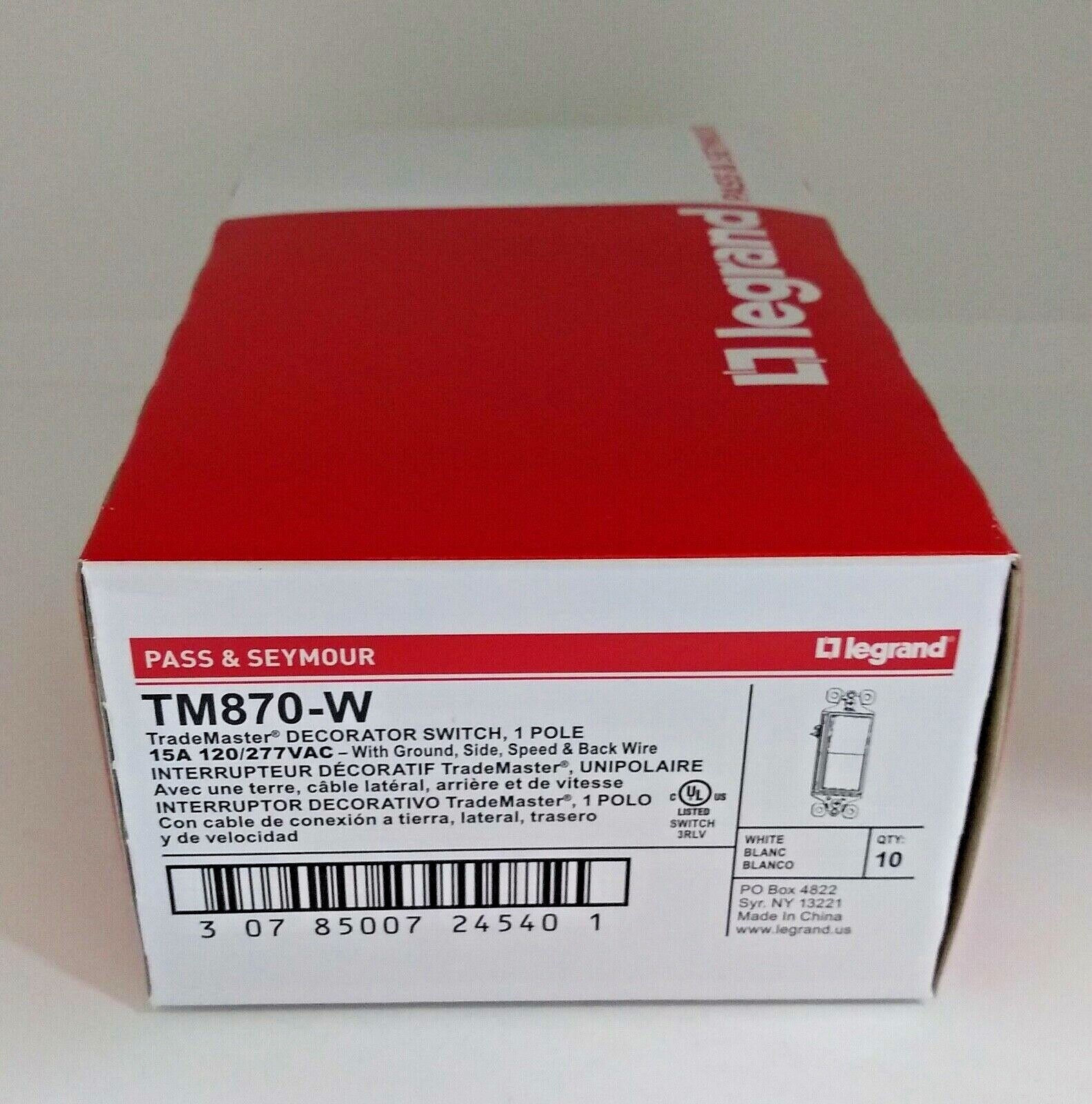 LOT OF 200 Pass Seymour TM870W 15 Amp WHITE 125 Volt 1 Pole NEW IN BOX ...
