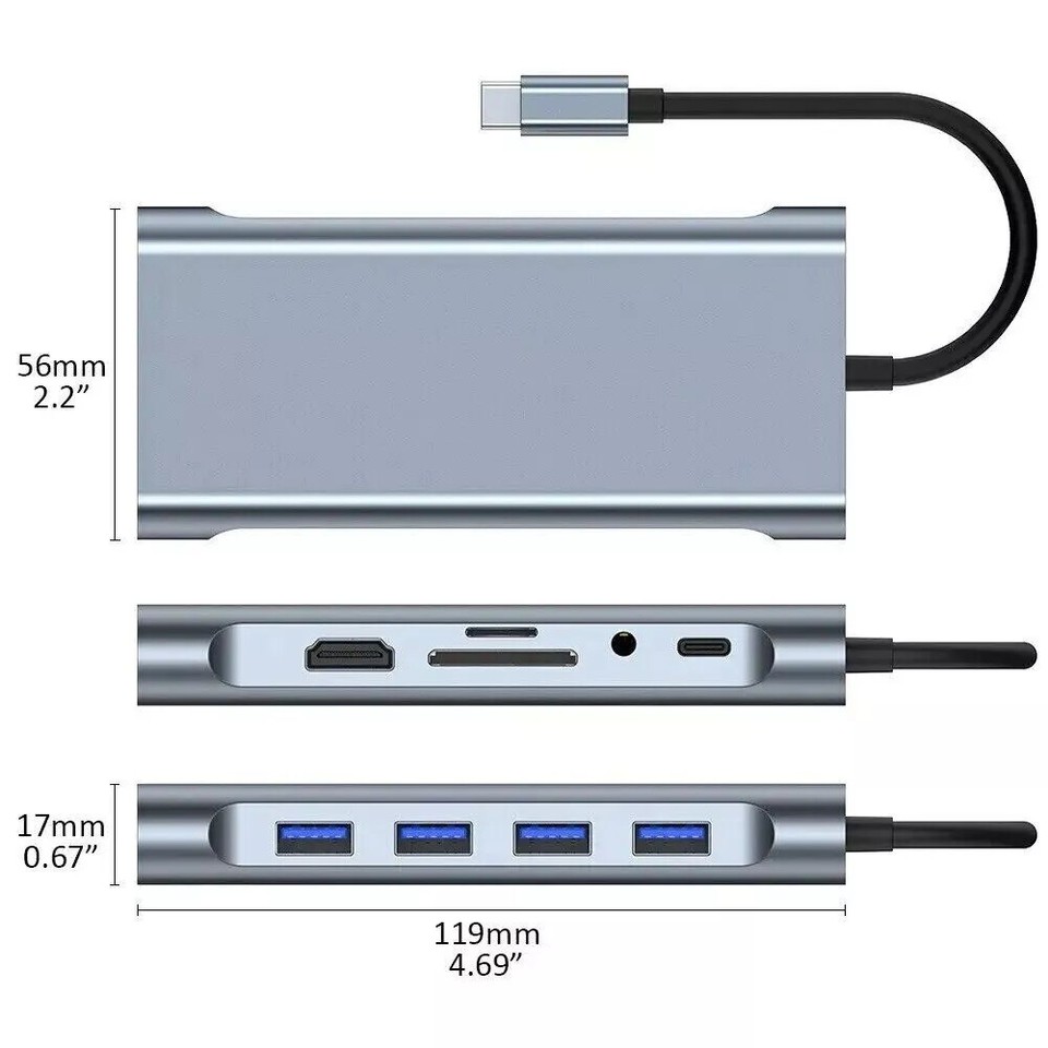 11 in 1 Multi-port USB-C Hub Type C To USB 3.0 4K HDMI PD Adapter For ...