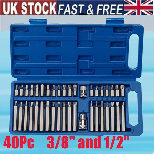 40X Allen Key Torx Hex Star Spline Socket Bit Set Adapters for 3/8" & 1 ...