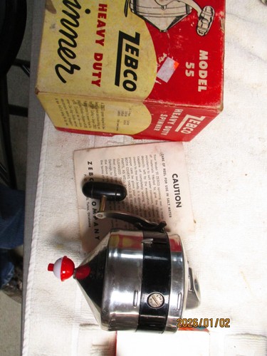 Vintage Zebco Model 55 Heavy Duty Spinner Fishing Reel in Box | eBay
