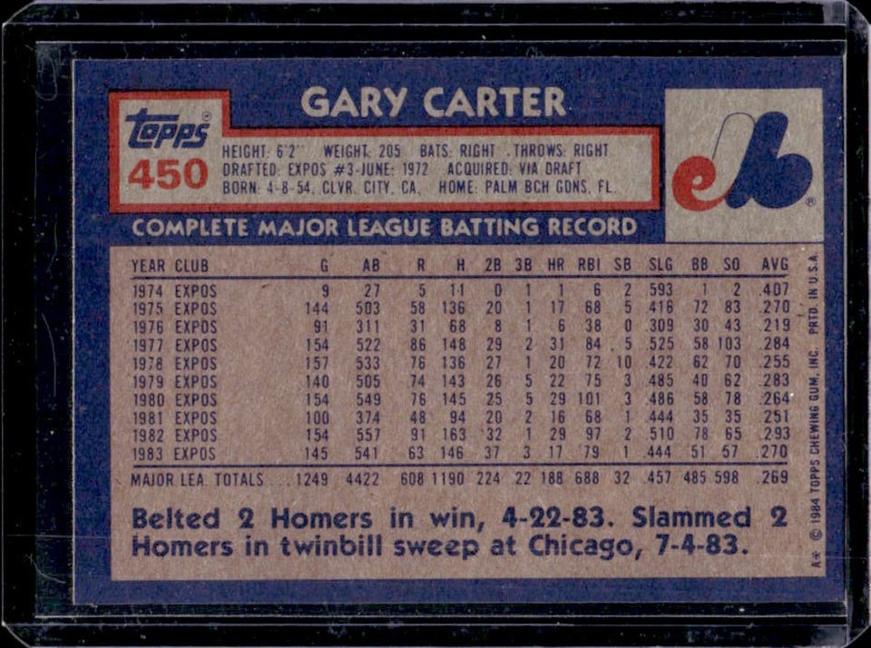 1984 Topps Gary Carter #450 Expos | eBay