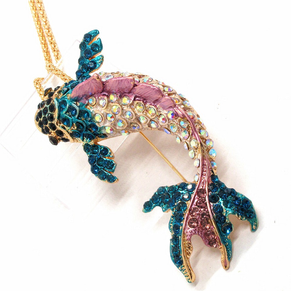 New Fashion Women Color Bling Cute Goldfish Fish Crystal Sweater Chain ...