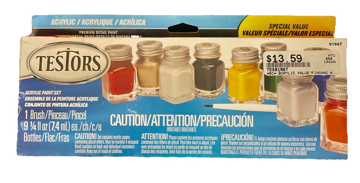 Testors Acrylic Premium Detail Paint Set With 1 Paint Brush 9 Colors ...