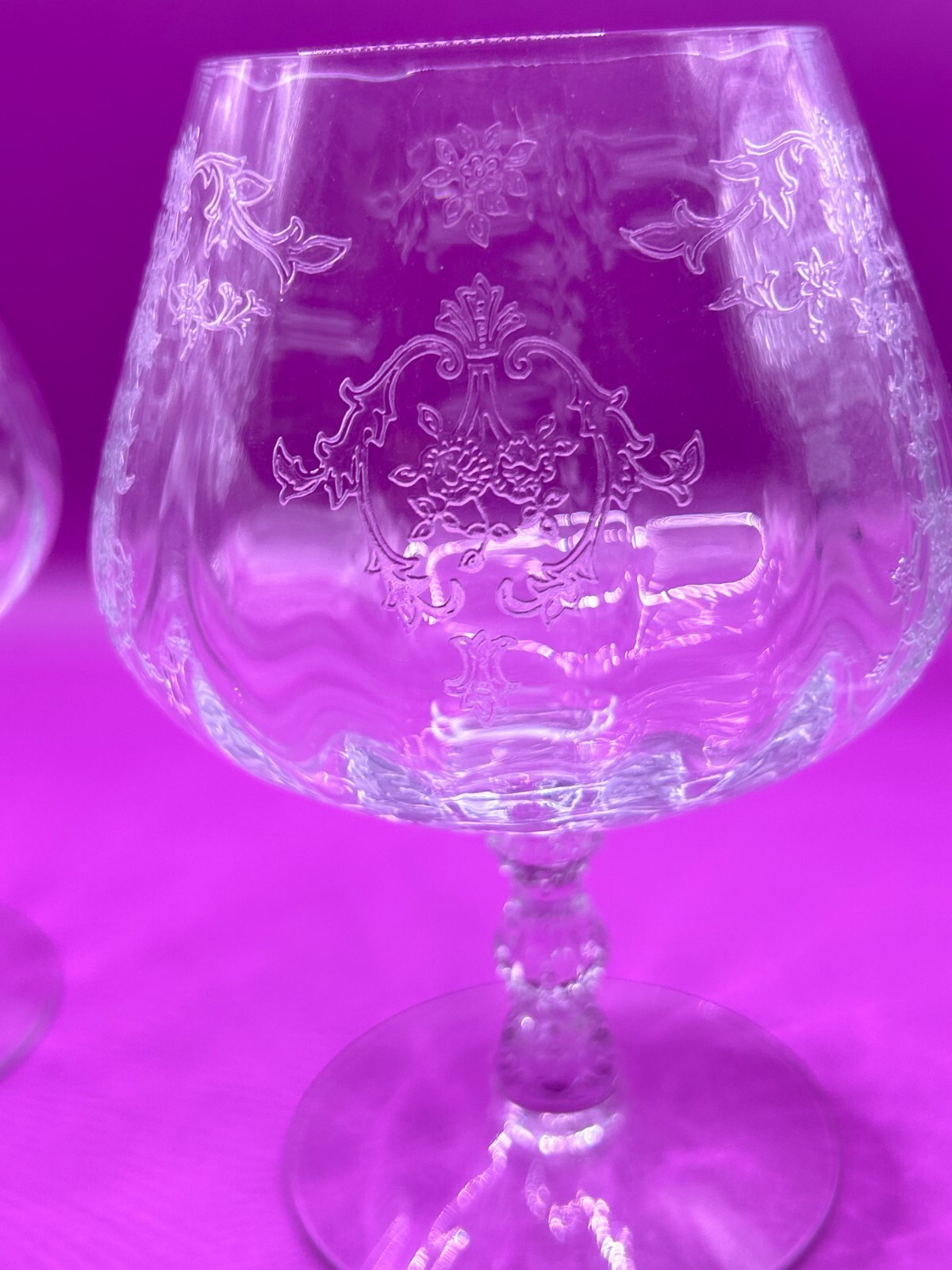 2 Vintage FOSTORIA NAVARRE Etched Crystal Brandy Inhaler Snifters ...