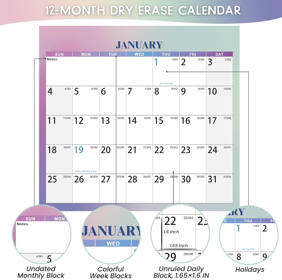 2026 Wall Calendar Dry Erase - 32" X 48" Large Erasable Calendar, 12 ...