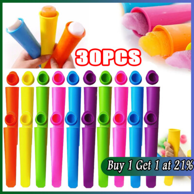 30X Silicone Push Up Frozen Stick Tray Mould Ice Cream Pop Jelly Lolly ...