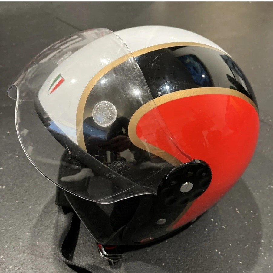 🔥🚨Vintage HCI Motorcycle Helmet Green/Red/White Face Shield Italy EUC ...