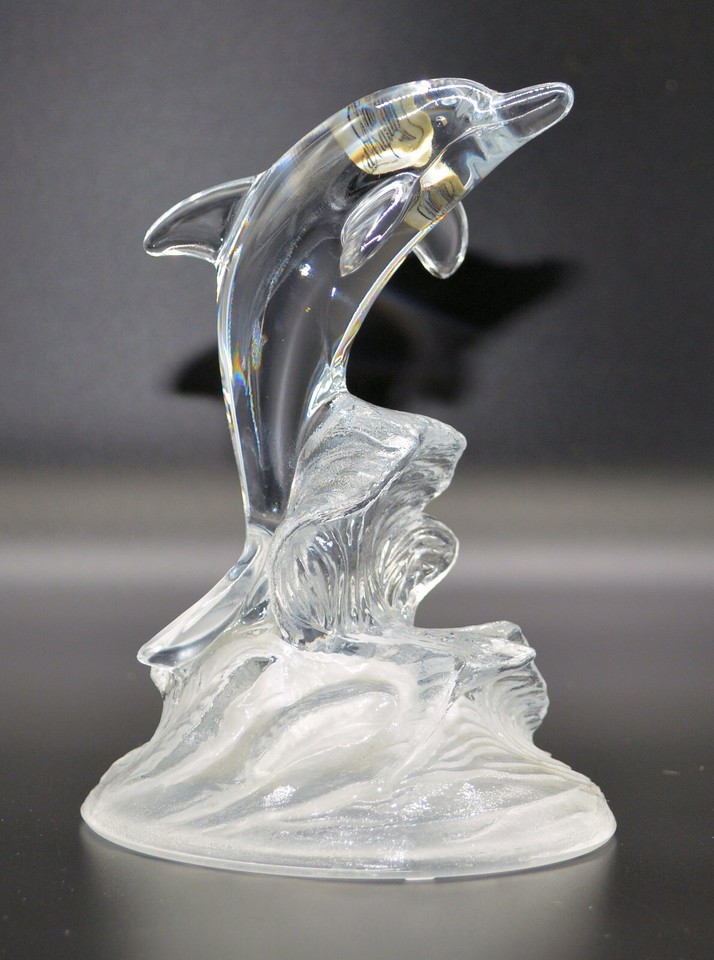 Cristal D’ Arques Glass Dolphin Figure Jumping from Wave 6 inch Frosted ...