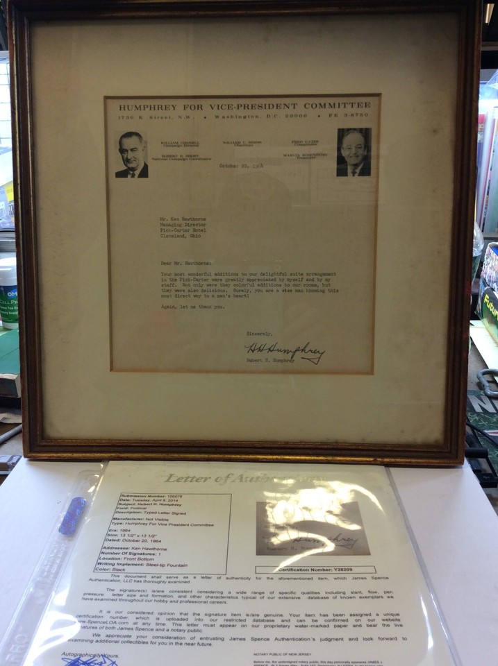 Vice President Hubert Humphrey Letter 20 Oct 1964 Autograph JSA ...