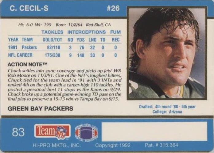 1992 Action Packed Chuck Cecil #83 for sale | eBay