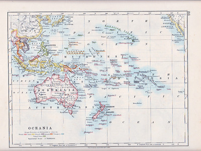1912 Landkarte~Oceania~Australia Mikronesien~ Zeigt Foreign Posessions ...