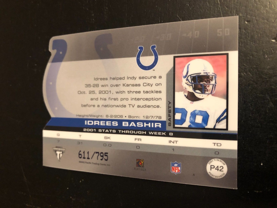 2001 Titanium Post Season Idrees Bashir RC Indianapolis Colts Memphis ...