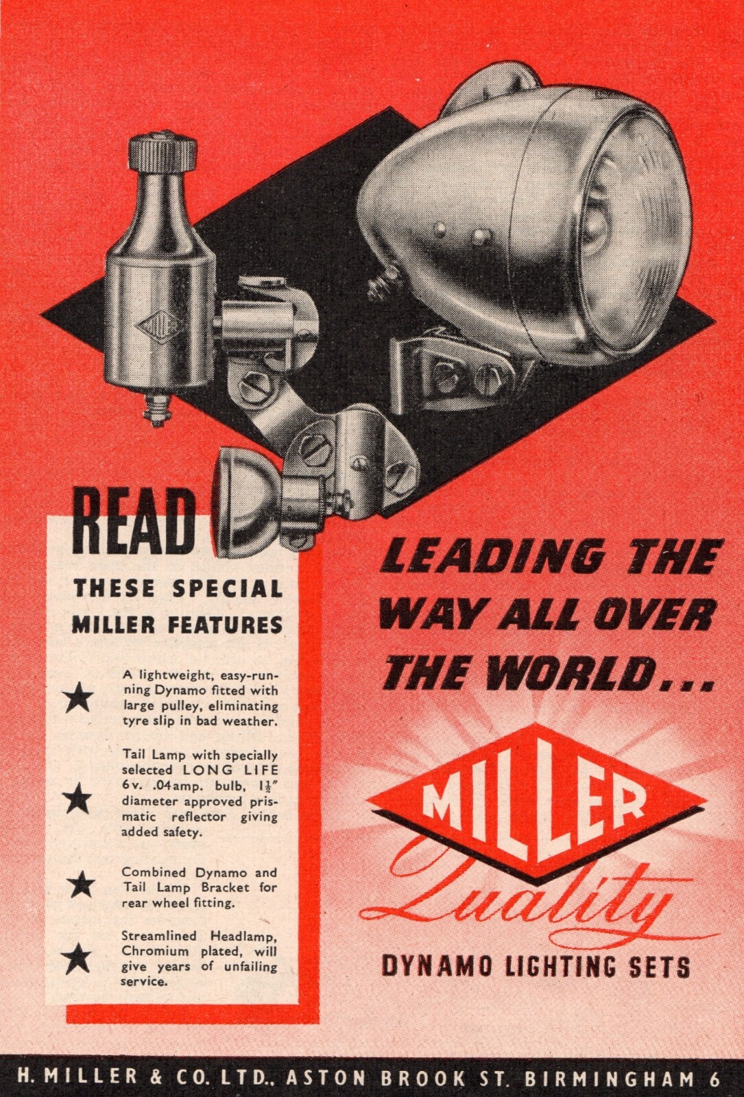 Vintage Miller Cycle Dynamo Lighting Sets Advert - Original 1954 | eBay