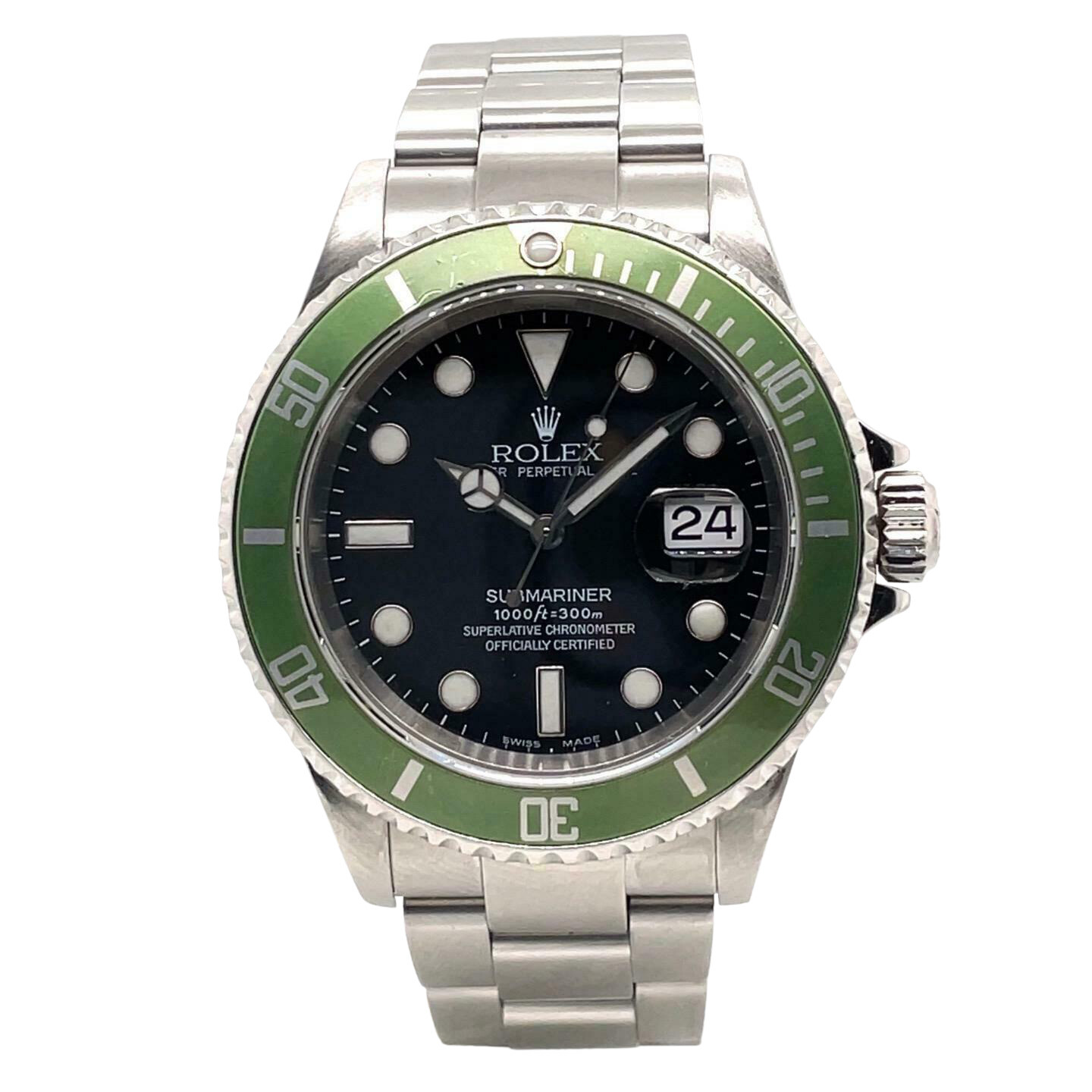 Rolex Submariner Men's Black Watch with Green Bezel - 16610 for sale ...
