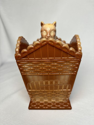 Summit Art Greentown Chocolate Slag Glass Cat On A Hamper Covered Dish ...