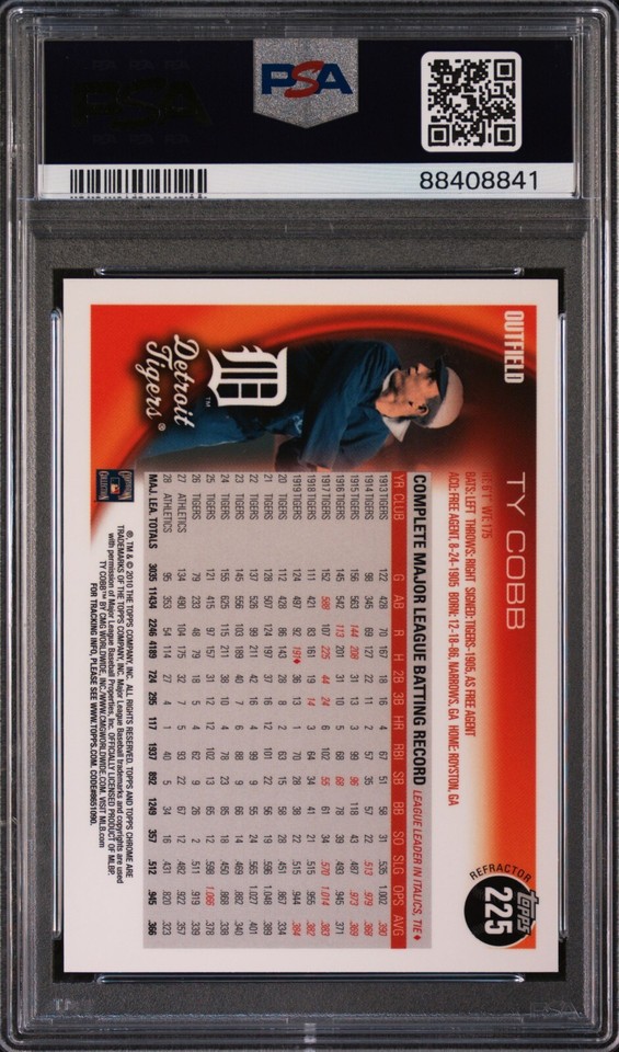 2010 Topps Chrome Wrapper Redemption Refractor #225 Ty Cobb PSA 10 GEM ...