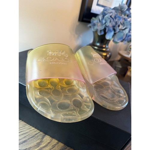 Coach Ulssa rubber slides size 6 with box beach/pool slides jelly clear ...