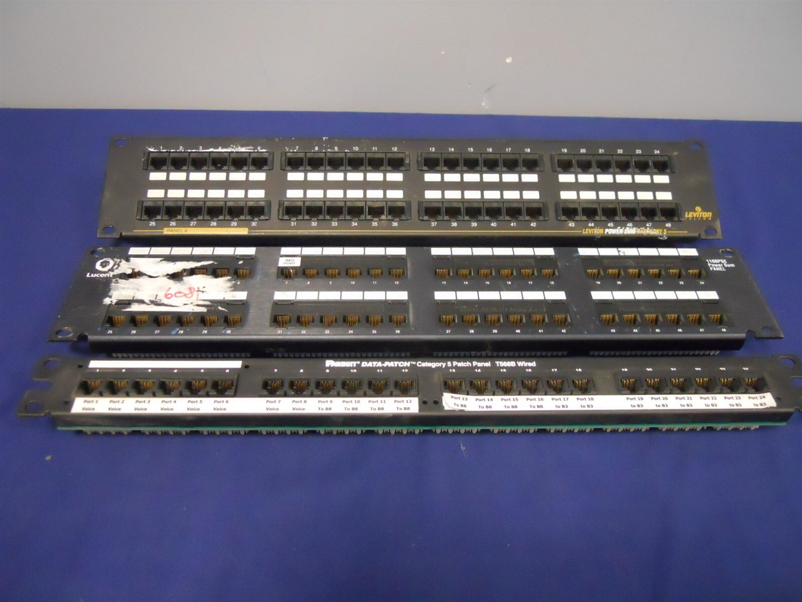 Lot 3x Patch Panels: Lucent 1100PSE, Leviton 59484-B48, Panduit T568B ...