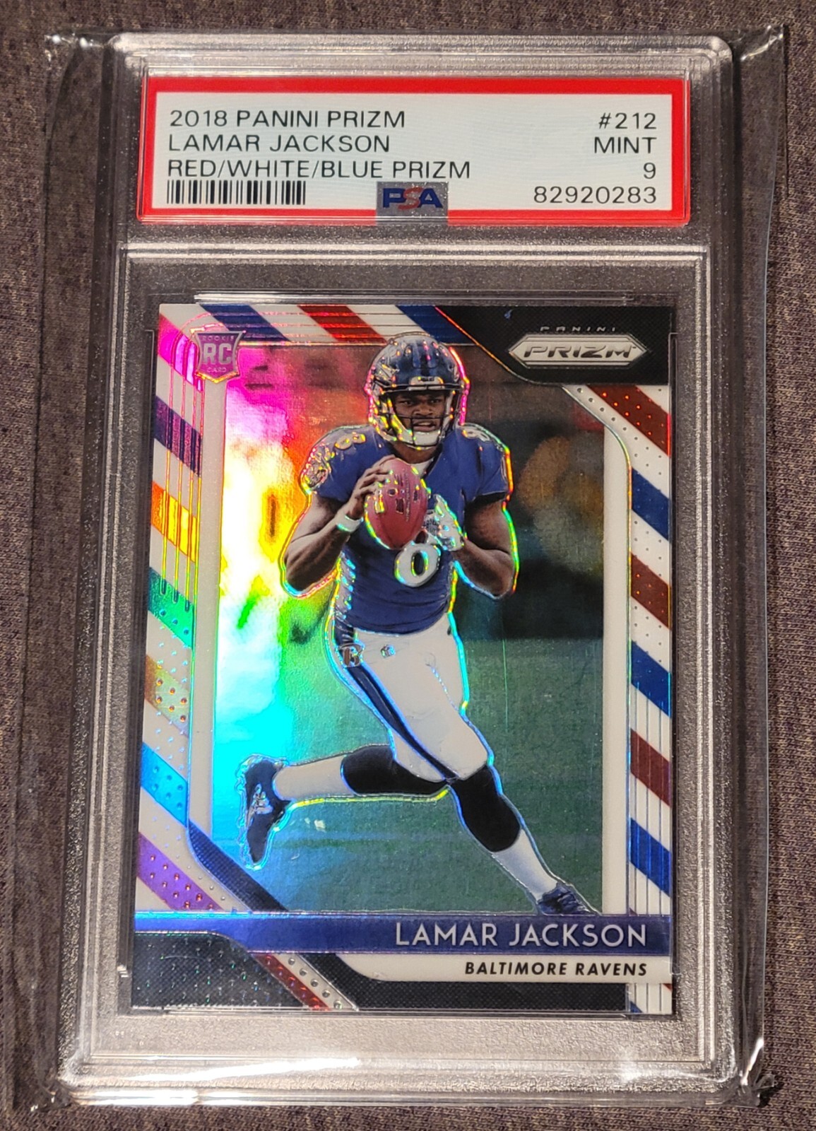 2018 Panini Prizm Lamar Jackson #212 RC Red/White/Blue Prizm SP PSA 9 ...