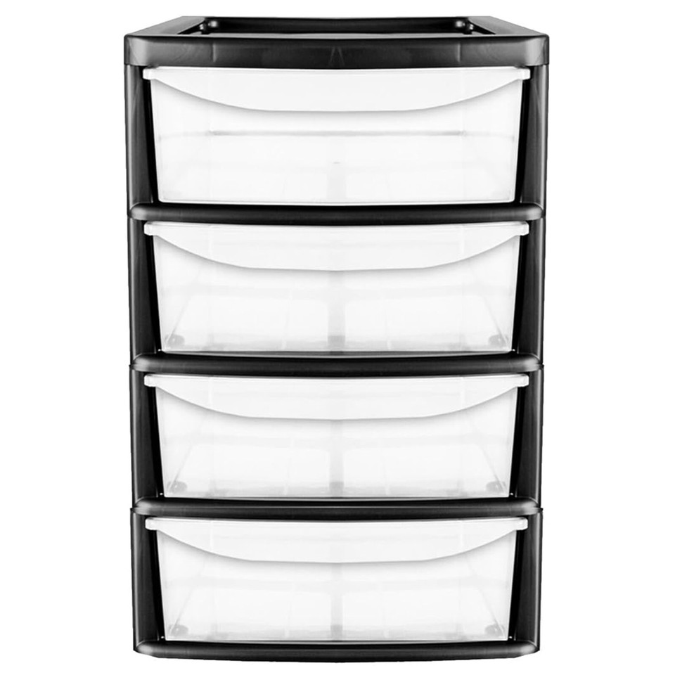 Black Desktop A4 Drawer Plastic Storage Unit Table Top Organiser For ...