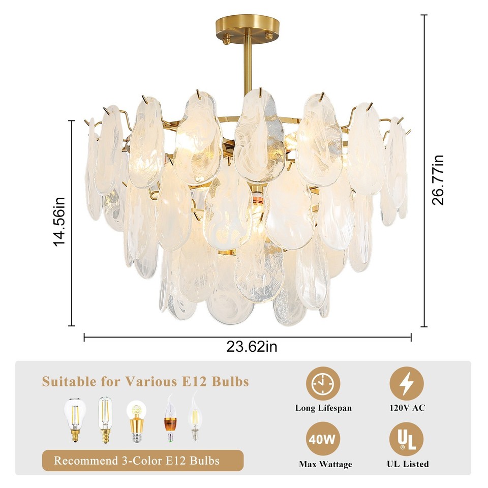 24'' Gold 9-Light Modern Metal Crystal Chandelier, 3000k E12 Bulbs ...