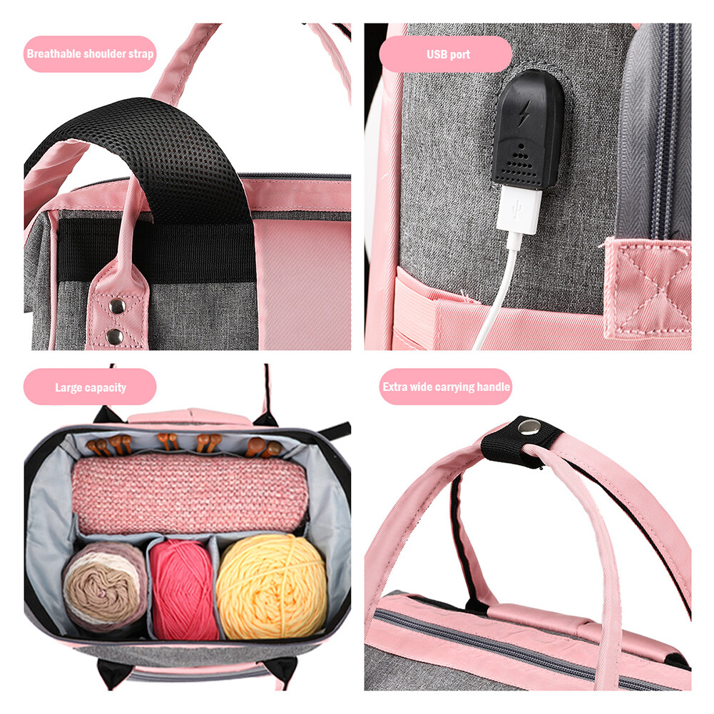 Portable Knitting Bag Large Capacity Storage Backpack Sewing ...