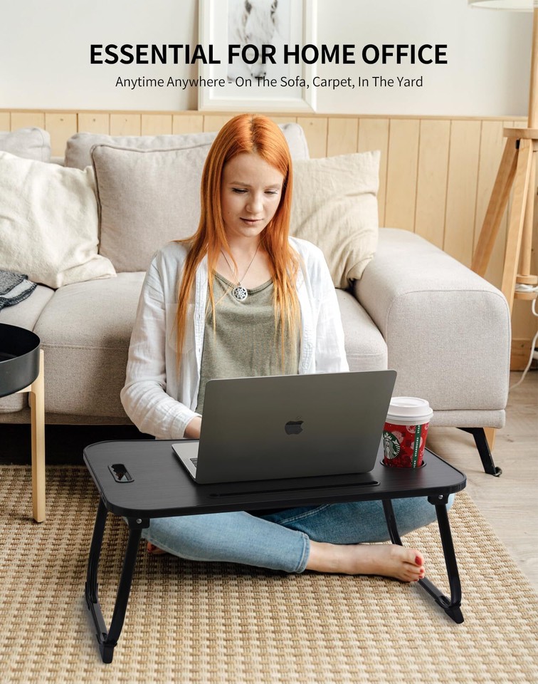 Laptop Bed Desk Foldable Table Portable Study Stand with Cup Holder ...