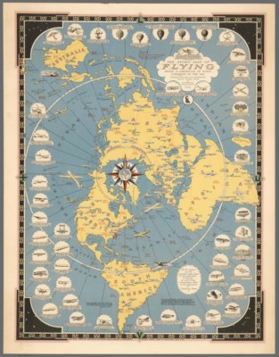 The Story Map of Flying : Flat Earth Map Illustration : Vintage ...