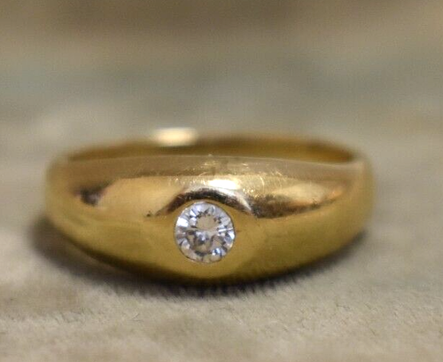 14k Yellow Gold PSP Men's Ring w/ 2.5 mm Diamond. Size 9 | eBay
