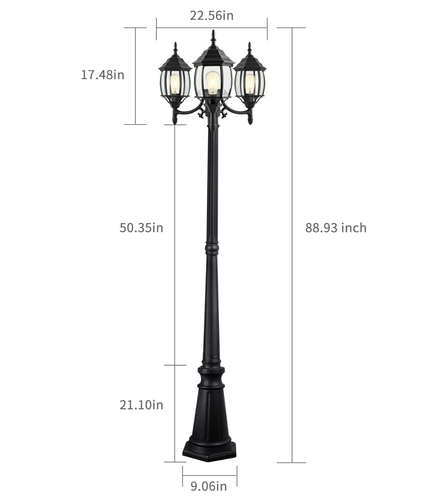 Outdoor Lamp Post 3 Head Light Yard Garden Hardwired Victorian Style ...