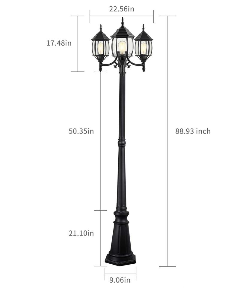 Outdoor Lamp Post 3 Head Light Yard Garden Hardwired Victorian Style ...