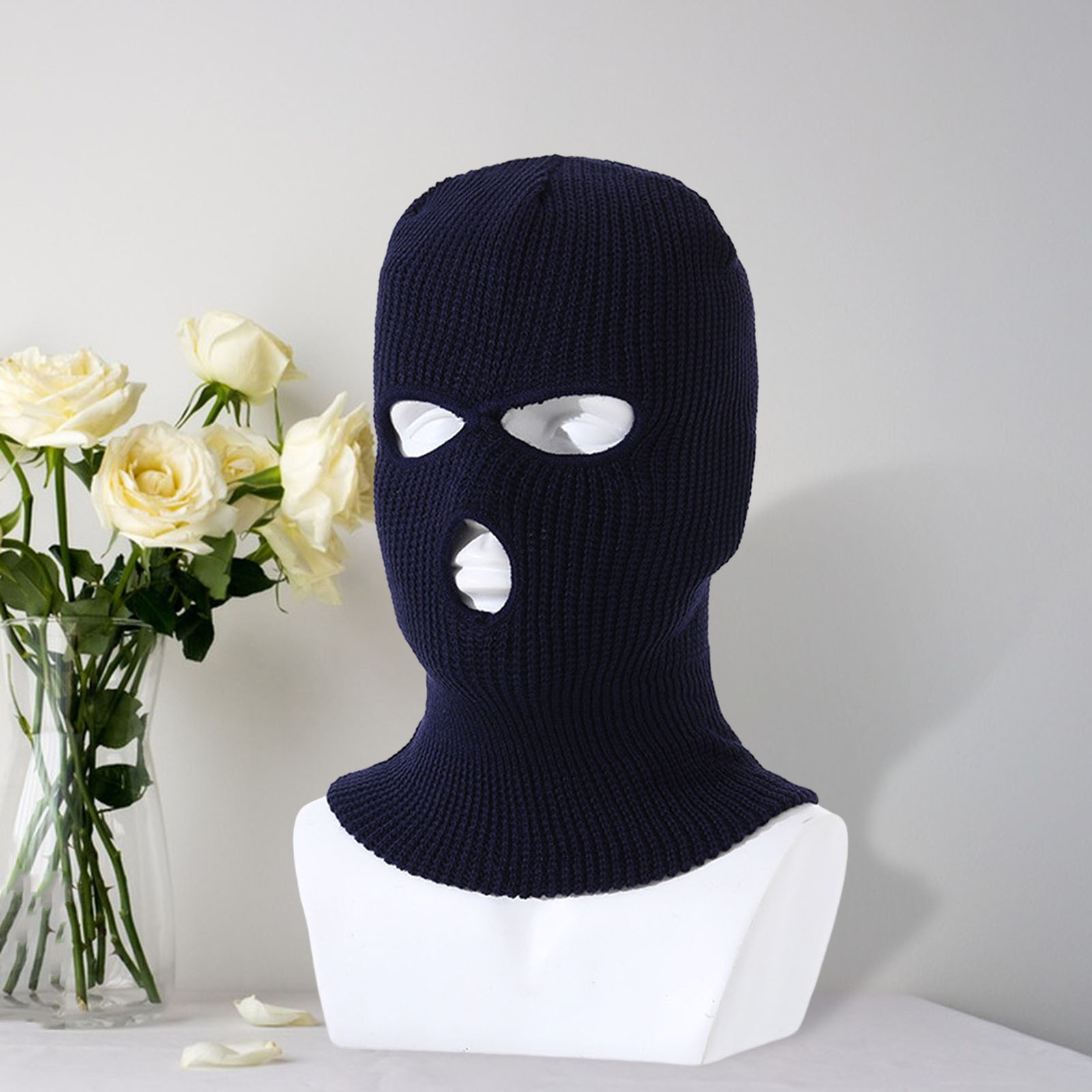 Face Covering Balaclava Winter Men Hat Men's Ribbed Beanie Three Hole ...