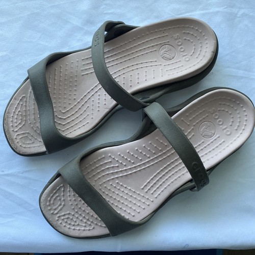 Crocs Cleo Slide Sandals Women's Size 9 Brown Pink Double Strap Comfort ...