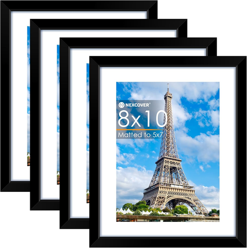 8X10 Picture Frame Black 4PK, Shatterproof Plexiglass, Wall Hanging or ...