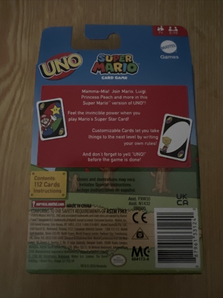 Mattel UNO Super Mario Bros Nintendo Card Game Ages 7+ Family Night NEW ...