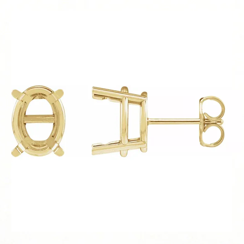 Earring Mountings Pre-Notched 4 Prong Friction Back Oval Solid 14K ...