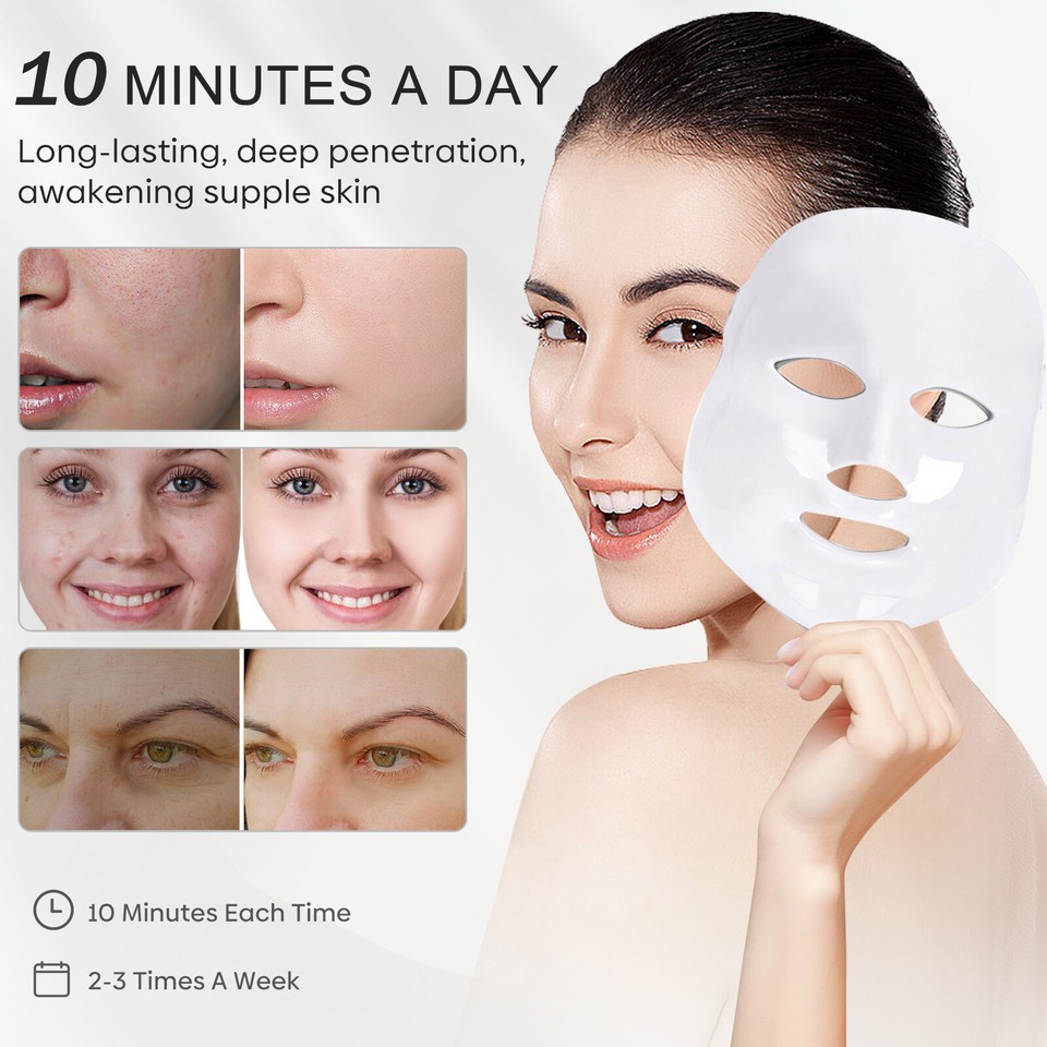 7 Colors LED Light Photon Face Neck Mask Rejuvenation Facial Therapy ...