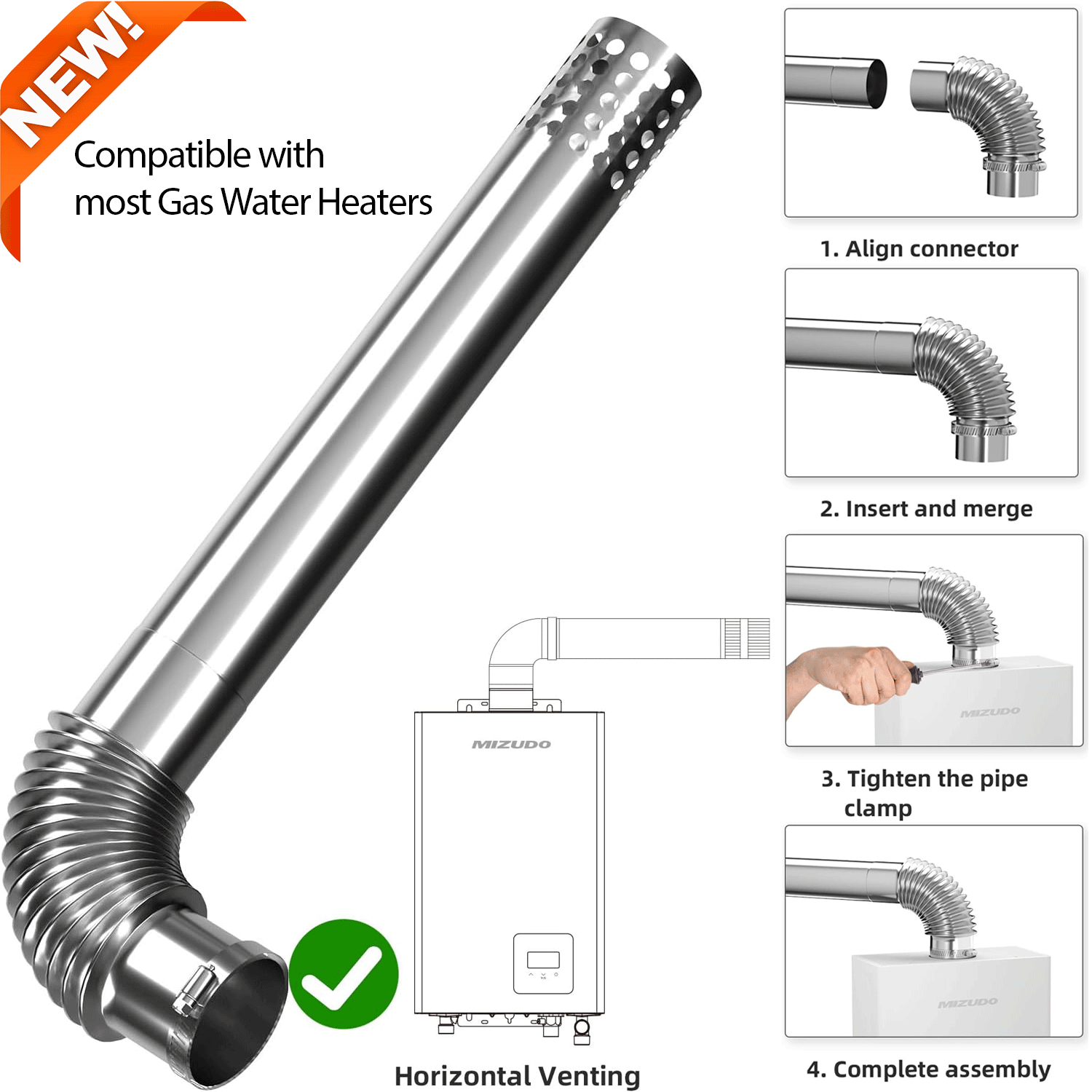 Straight Pipe Vent Kit Venting Sets for Water Heater Vent Elbow+Chimney ...