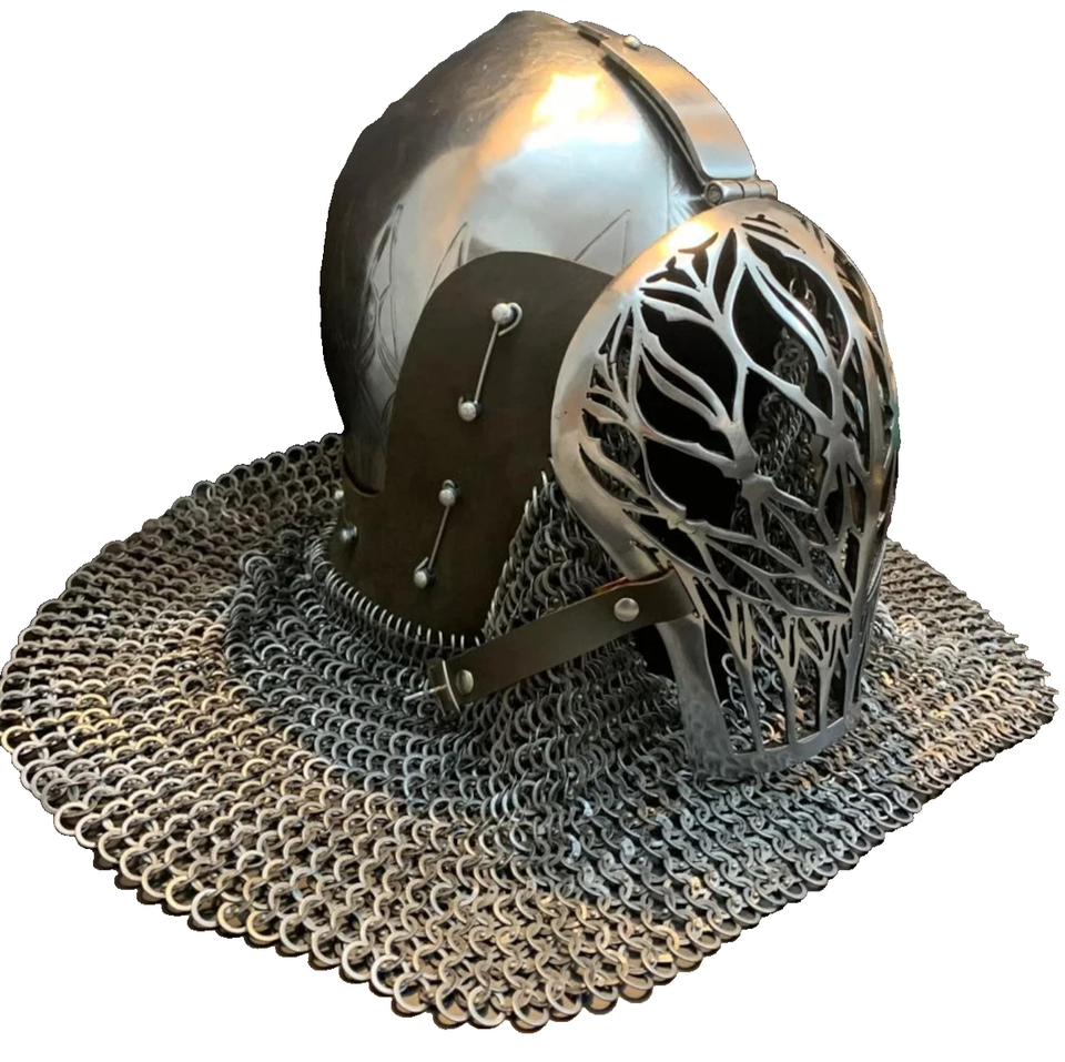 Medieval Knight Helmet with Chainmail Elven Gothic Faceplate ...